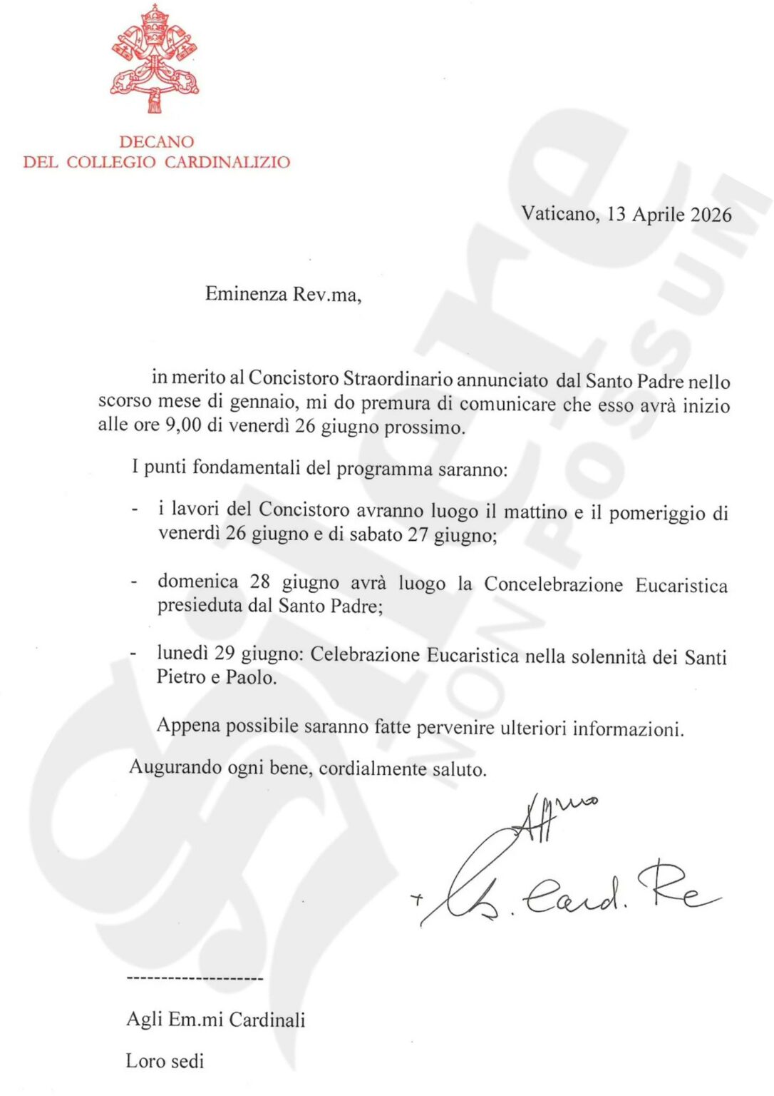 The Vatican sets the Extraordinary Consistory for the end of June ...